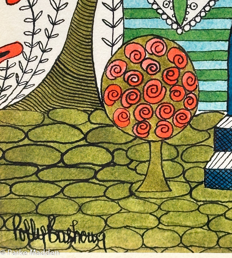 Whimsical Garden Watercolor by Polly Bushong – Paul Madden Antiques