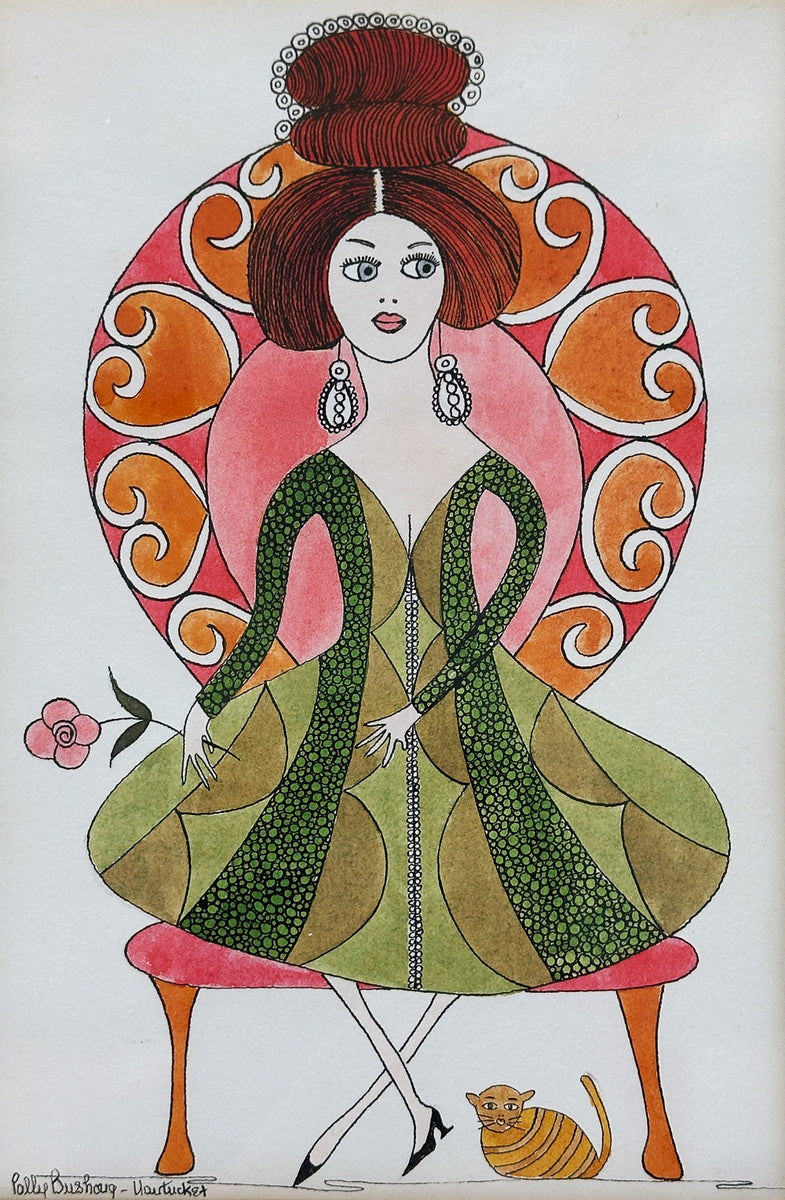 Lady with Cat Painting by Polly Bushong – Paul Madden Antiques