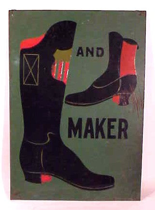 Antique painted tin Boot and Shoe sign – Paul Madden Antiques