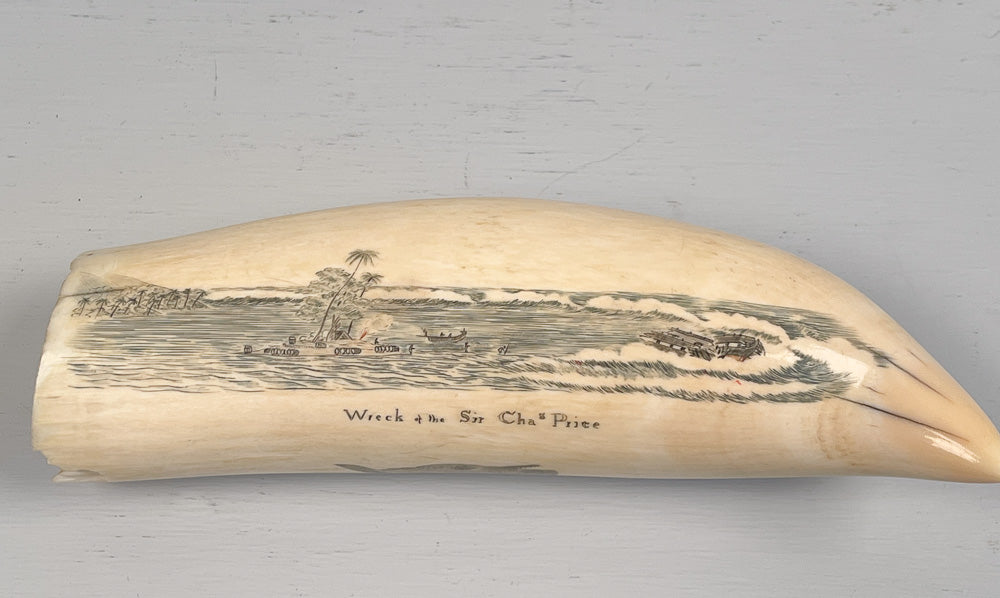 Antique Scrimshaw Sperm Whale Tooth by The Naval Engagement Engraver ...