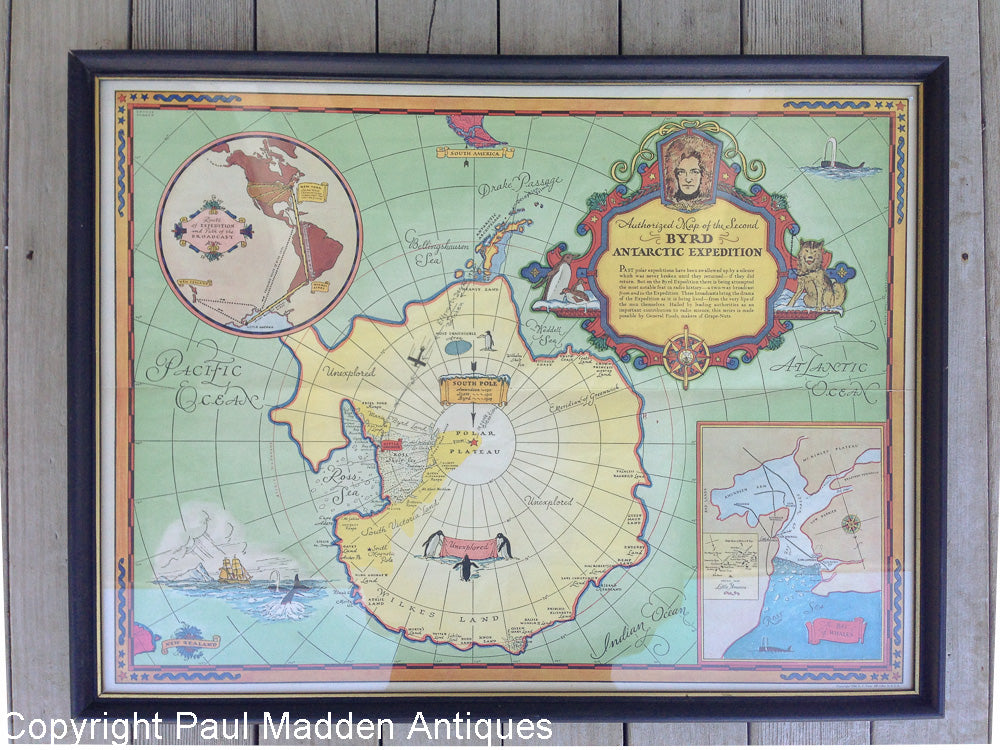 Vintage Map of Admiral Byrd's 2nd Antarctic Exploration – Paul Madden ...